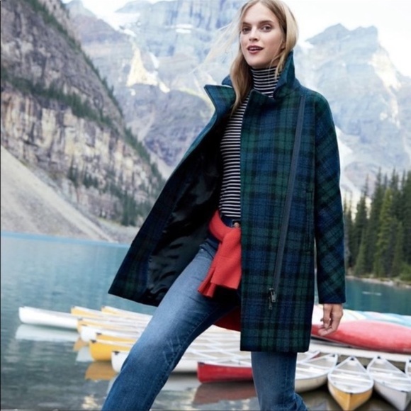 J. Crew | Jackets & Coats | J Crew Blue And Green Plaid Pea Coat | Poshmark
